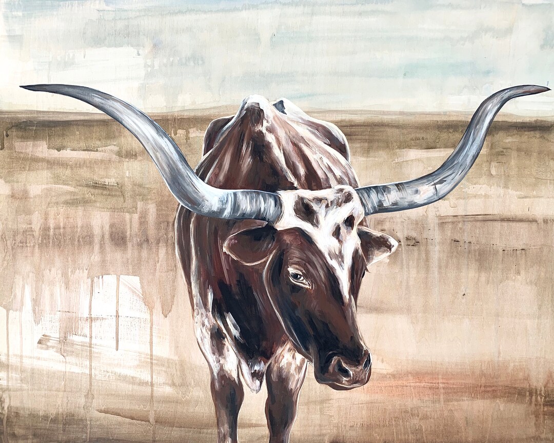 Longhorn Bull Cow Cattle Art Print Reproduction Watercolor Cow Painting ...