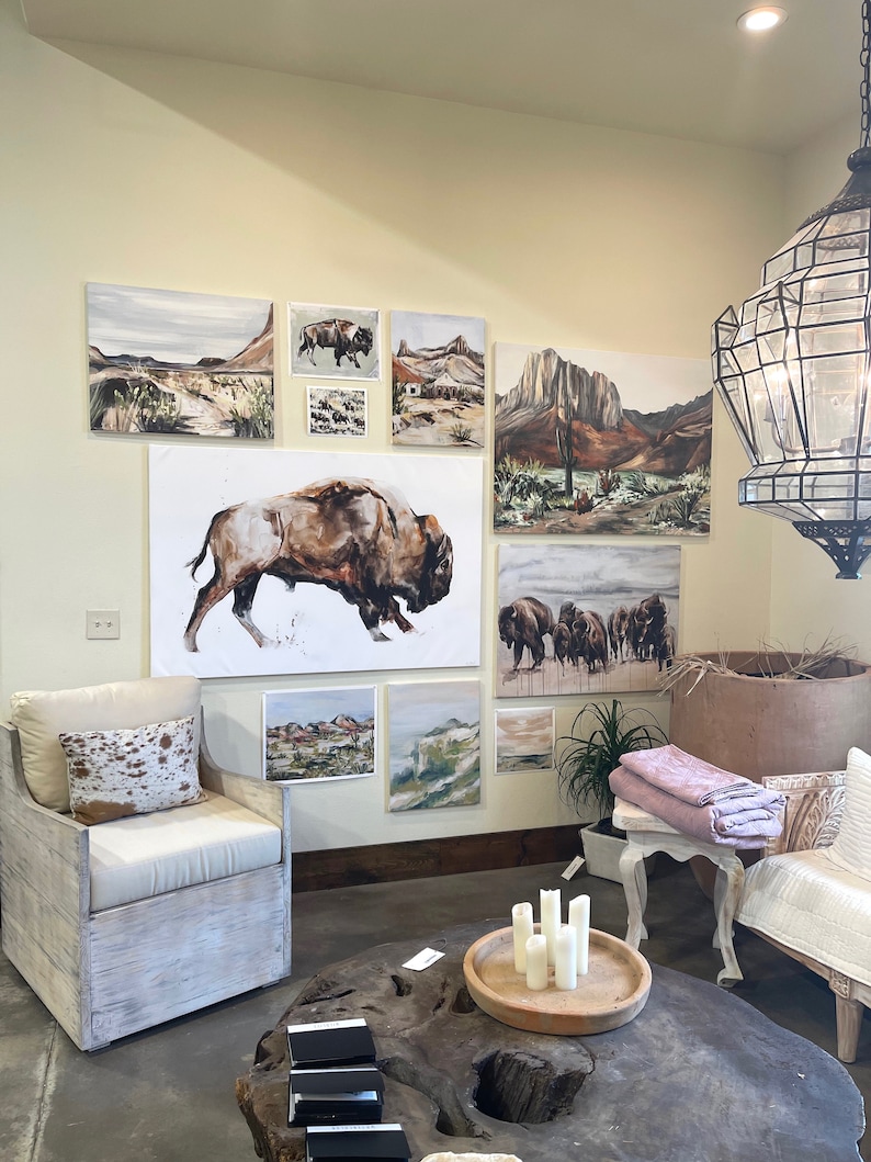 Large Buffalo Running Wild Bison Wildlife Canvas Art Print Reproduction ...