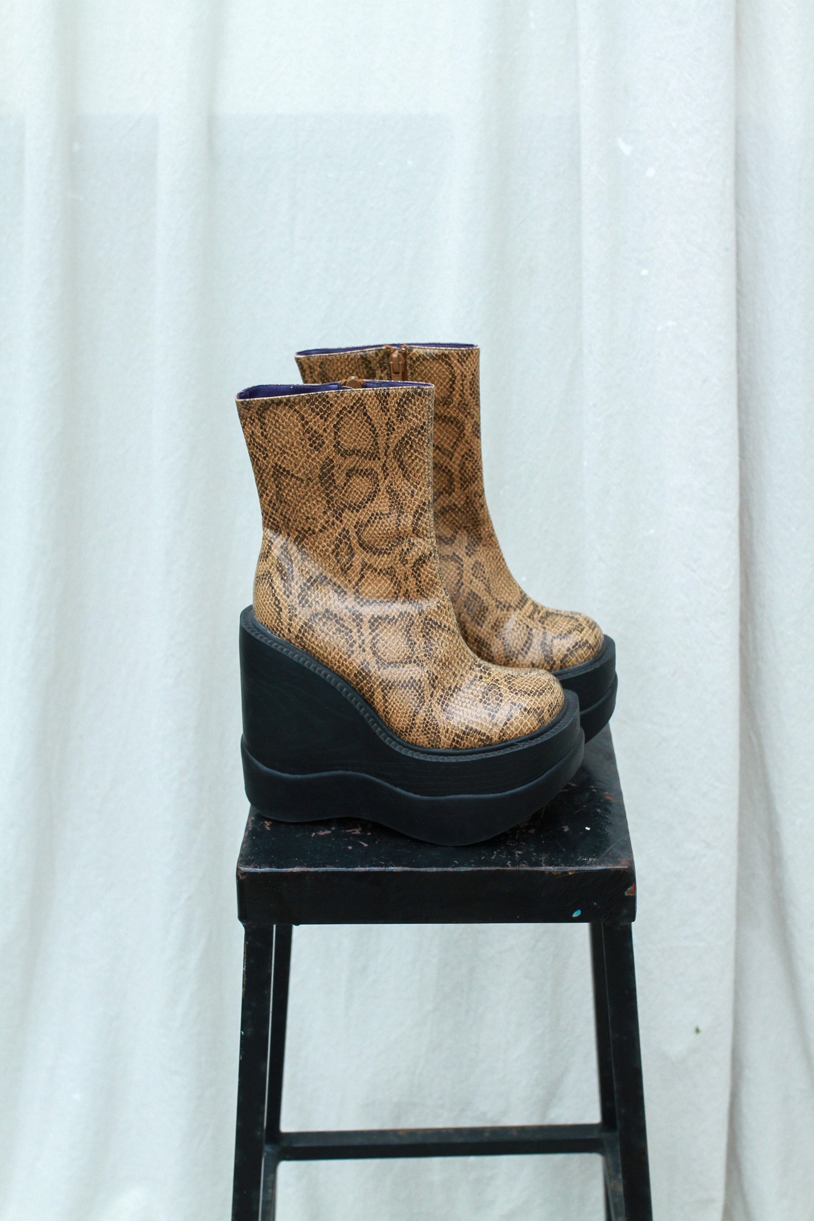 Rare 90’s Snake Skin Platform Glam Boots 5 - Etsy