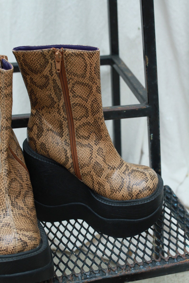 Rare 90’s Snake Skin Platform Glam Boots 5 - Etsy