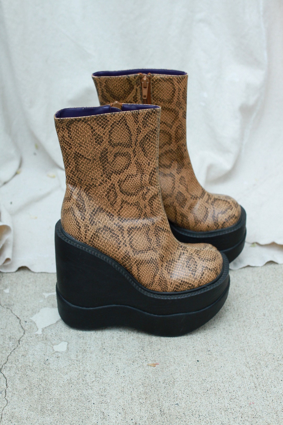 Rare 90’s Snake Skin Platform Glam Boots 5 - Etsy