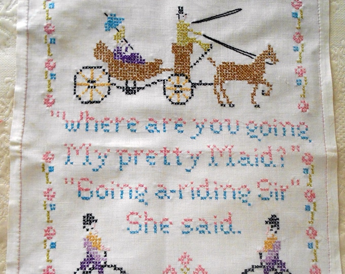 Vintage Poetry Cross Stitch Sampler, Victorian Where Are You Going My ...