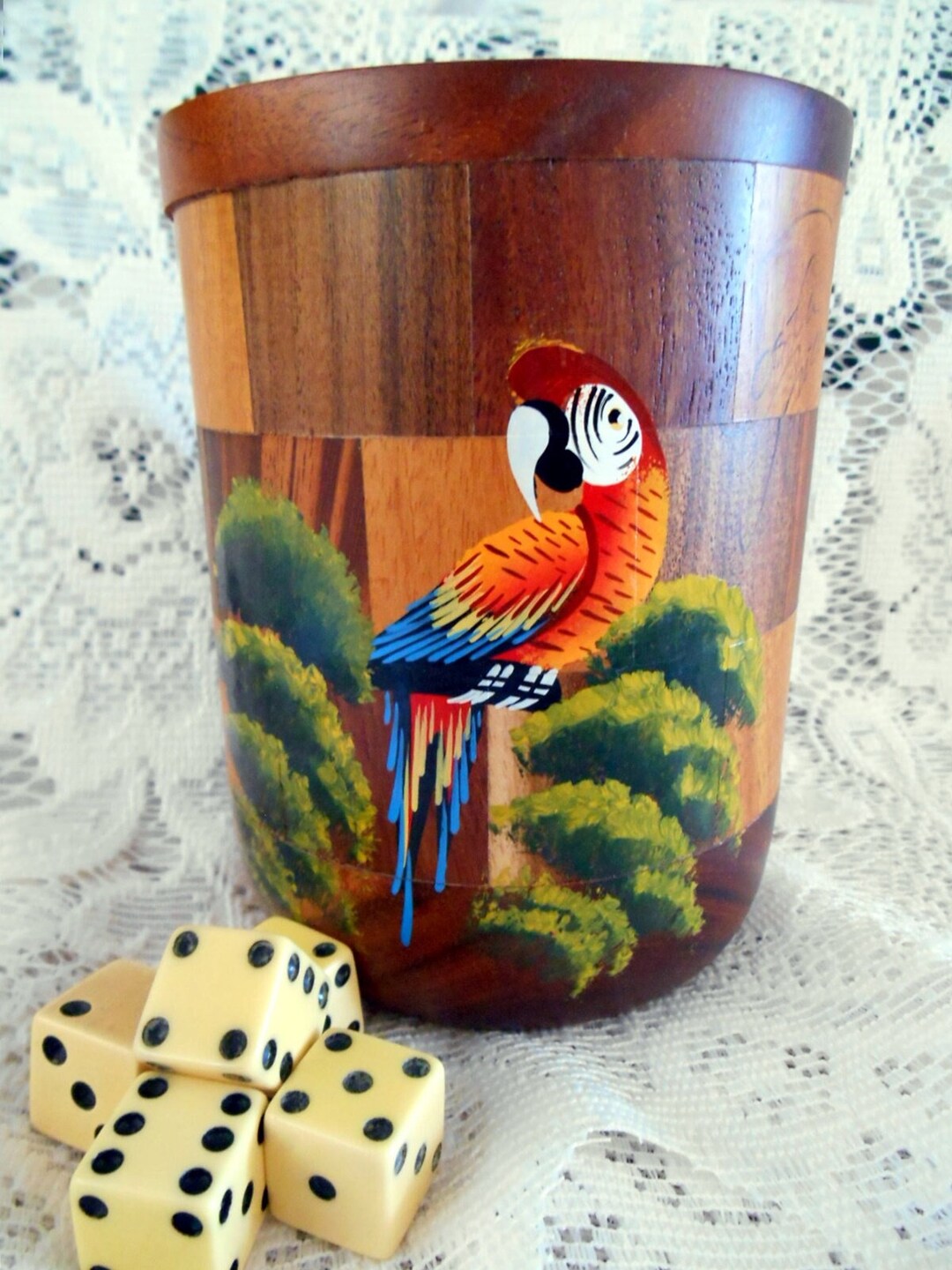 Vintage Hand Painted Parquet Wood, Souvenir of Costa Rica, Liar's Dice ...
