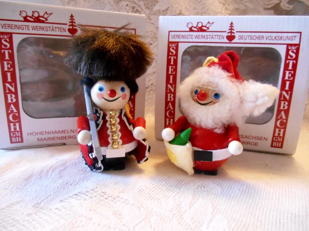 TWO Vintage German Steinbach, Wooden Christmas Ornaments in Boxes, A ...