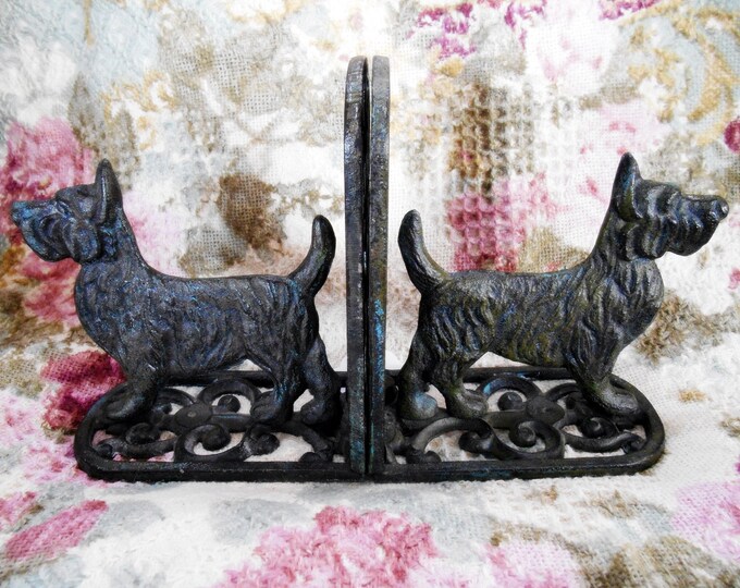 Vintage Cast Iron Scottie Dog Bookends, Great Scotty Detail, Fancy Base ...