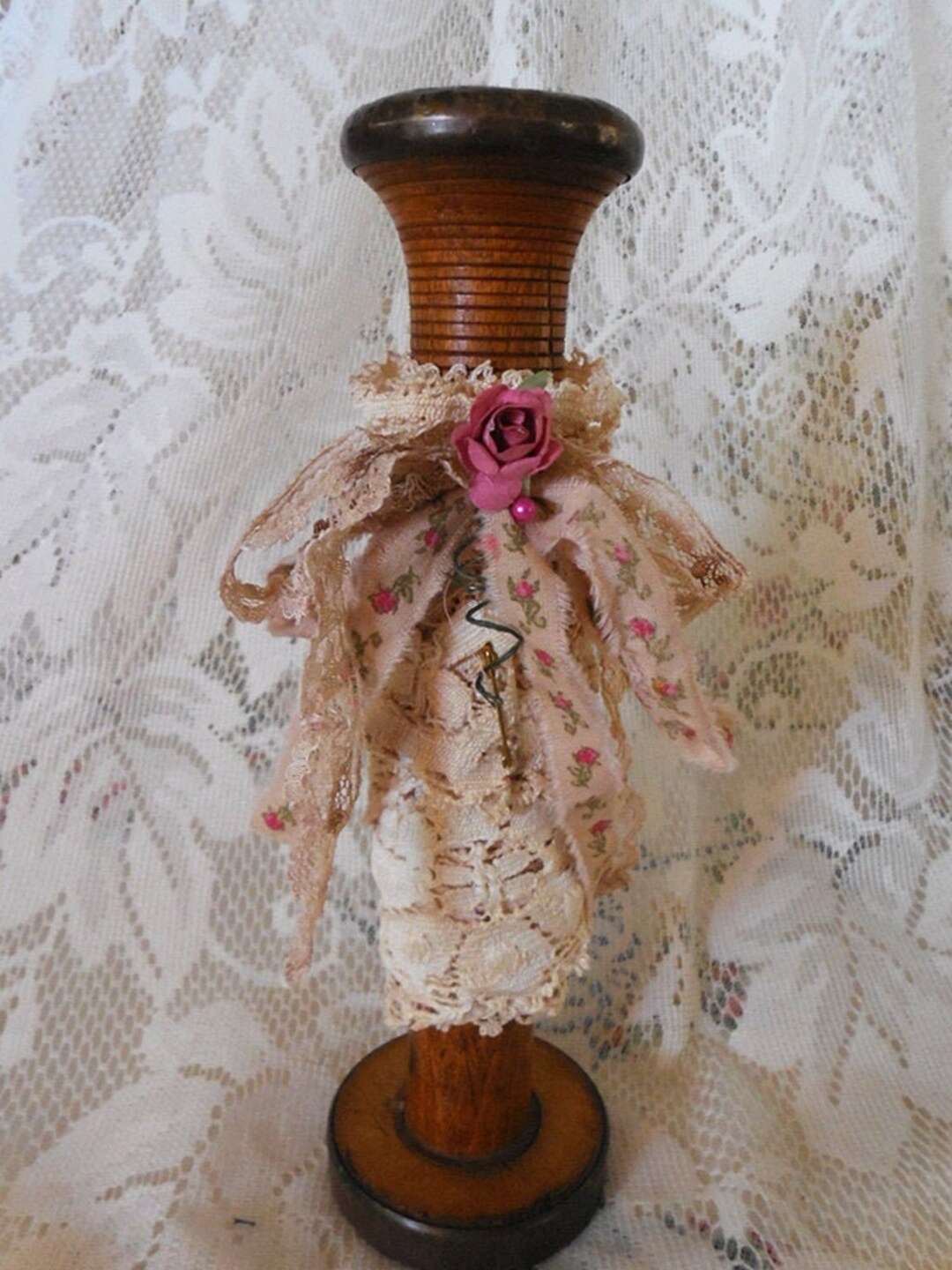 Antique Wood and Metal Wooden Spool Candle Holder, Country Elegance ...