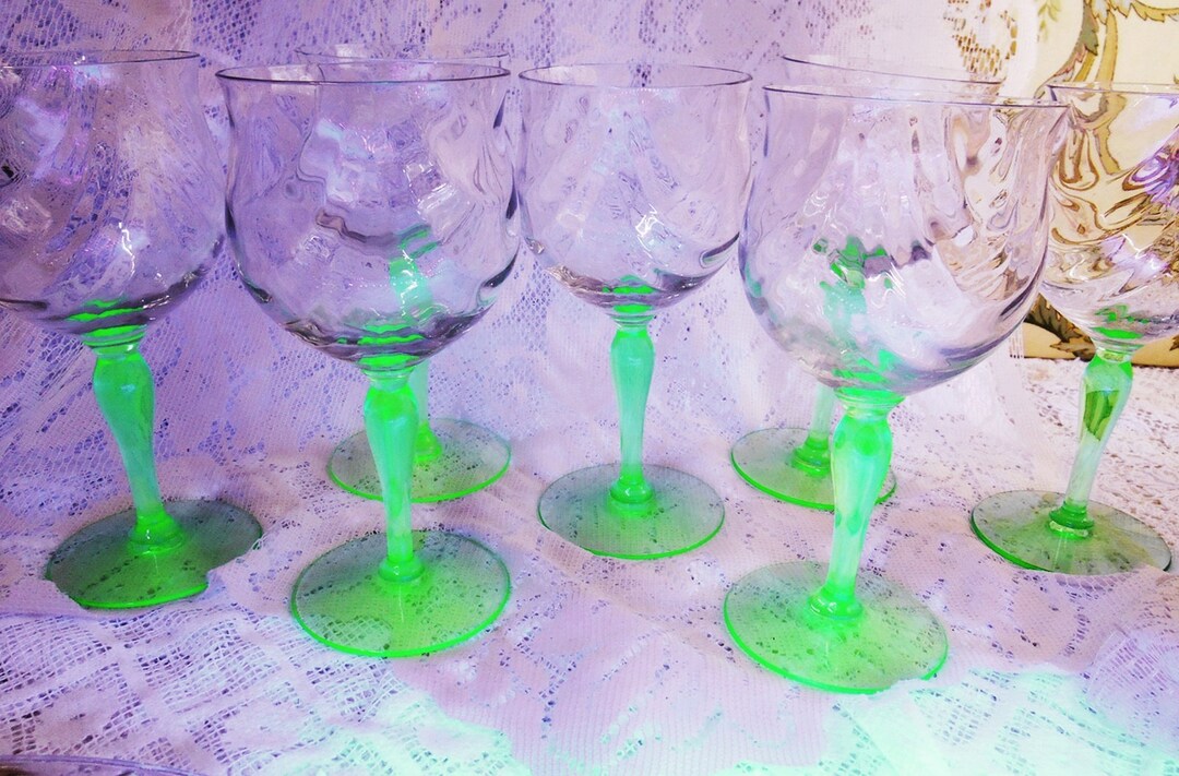 SEVEN Lovely Vintage, Swirl Pattern Wine Glasses, Vaseline, Uranium ...