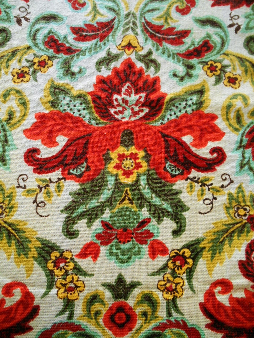 Vintage 1940's Natural Printed Linen Fabric Panel Depicting Dragon ...