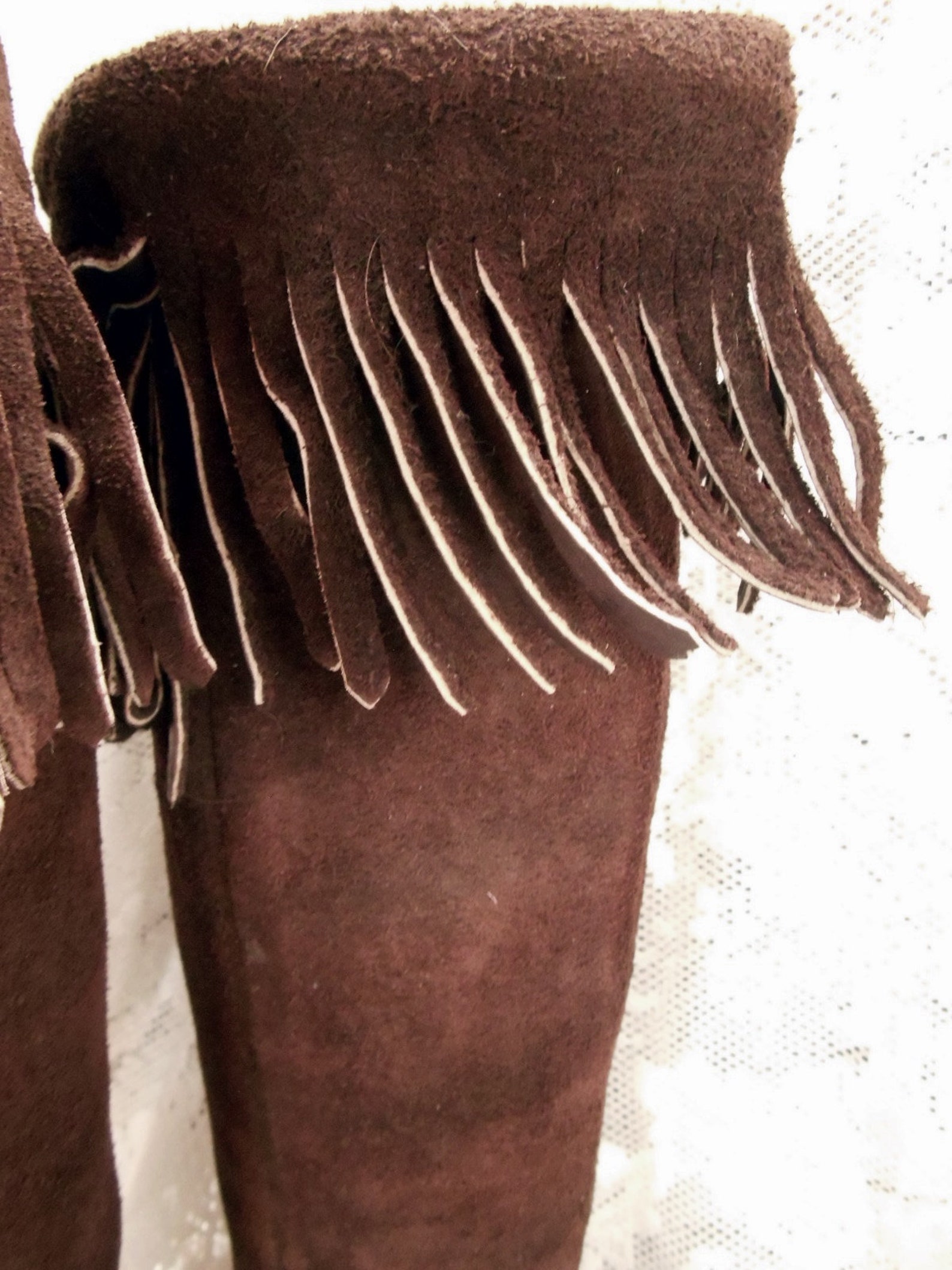 Vintage Knee High Moccasins, Suede Tops With Fringe, Leather Soles ...
