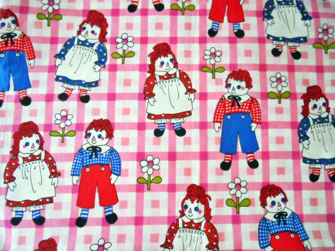 Vintage Raggedy Ann and Andy Fabric, Medium Weight, Screen Print ...