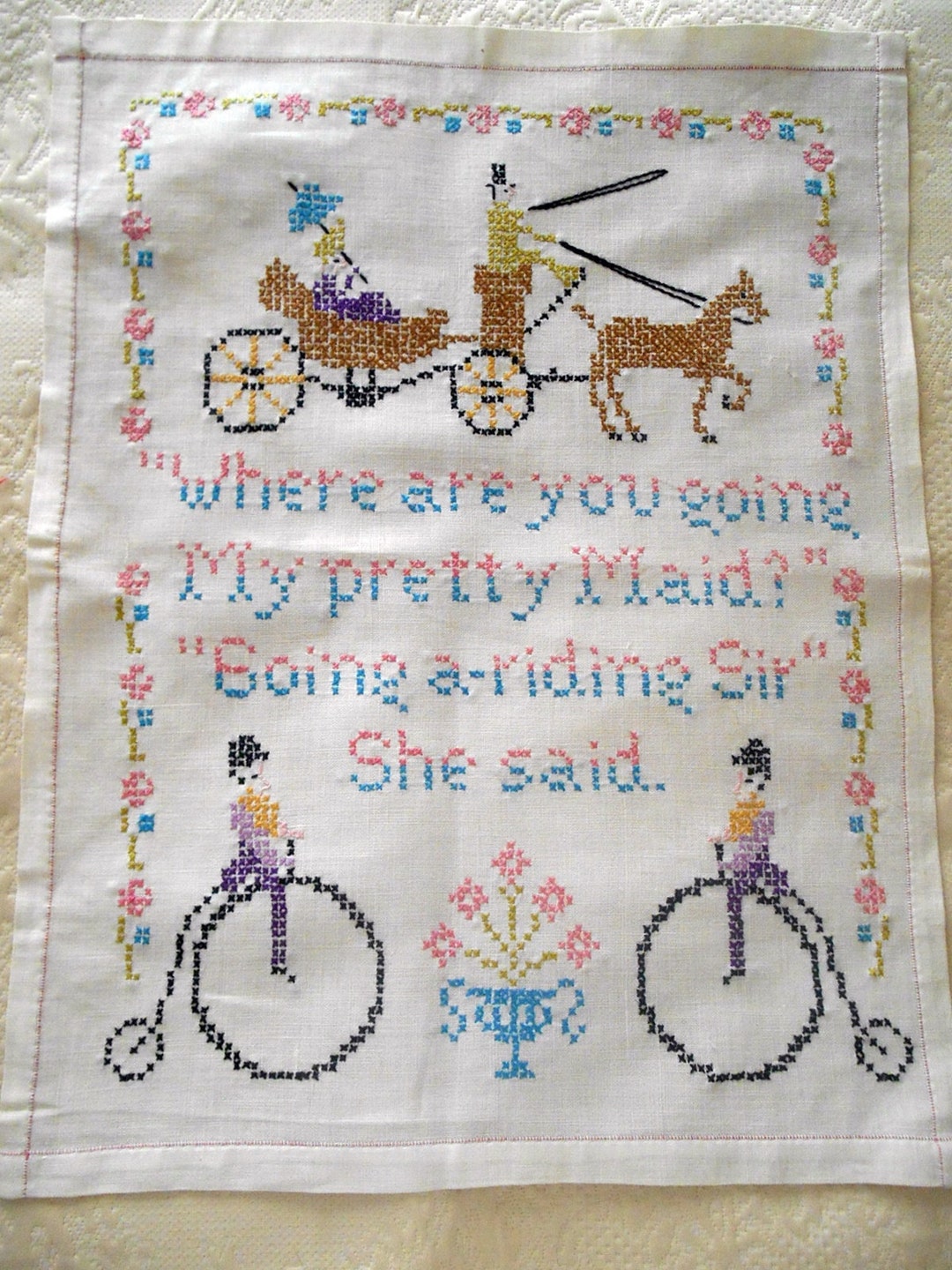 Vintage Poetry Cross Stitch Sampler, Victorian Where Are You Going My ...