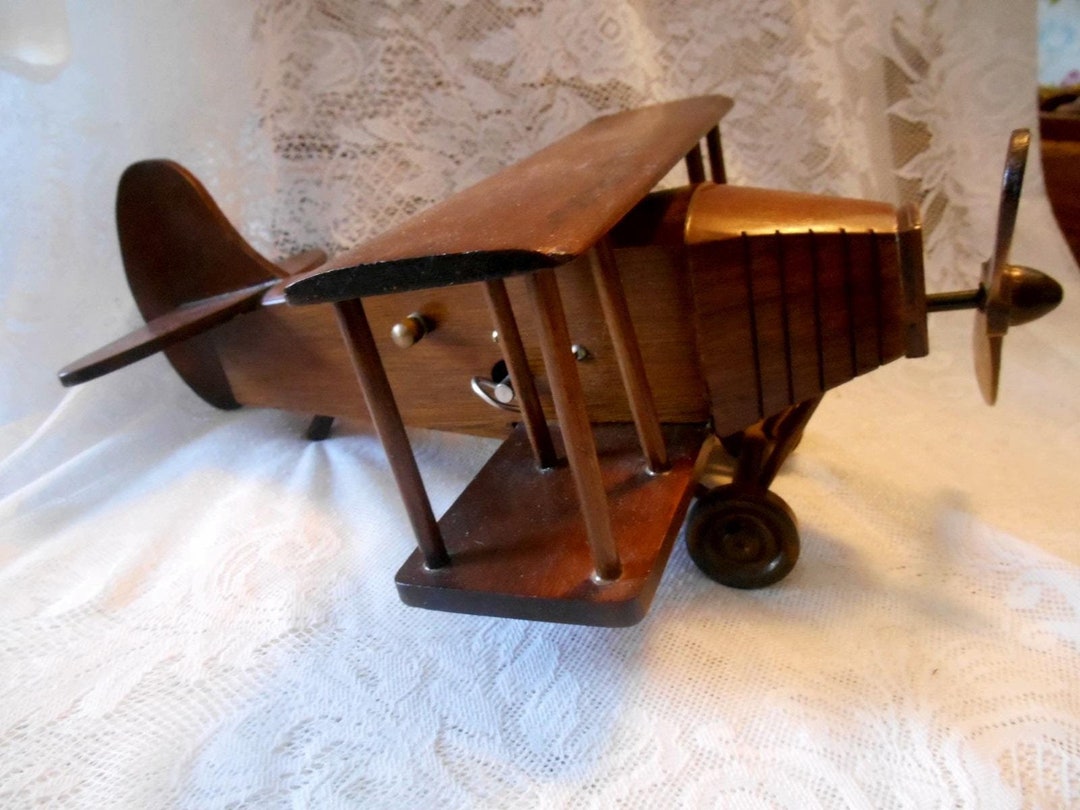 Wonderful Vintage Wooden Bi-plane, Airplane Music Box, Around the World ...