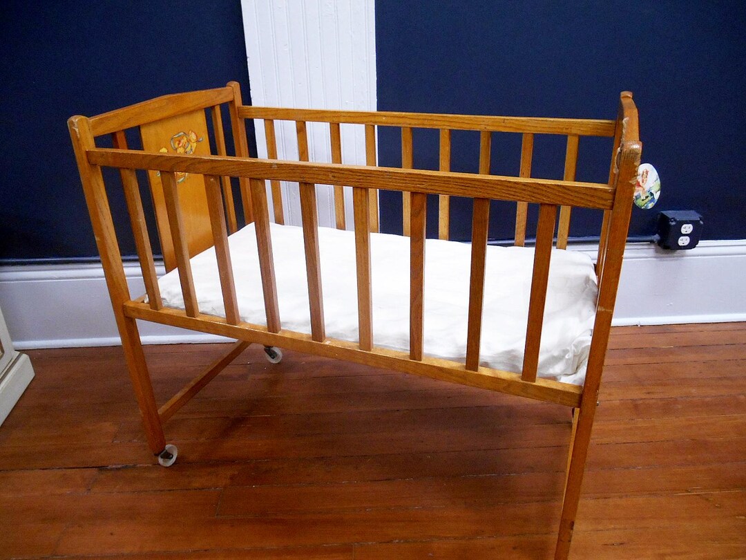 Vintage 1950's Rolling Oak Cribette or Portable Crib for Infants, Teddy ...