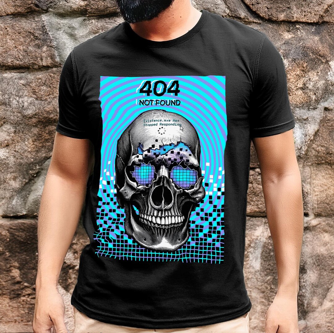 Glitch Skull Shirt Digital Decay 404 Error Pixel Art Existential Dread ...