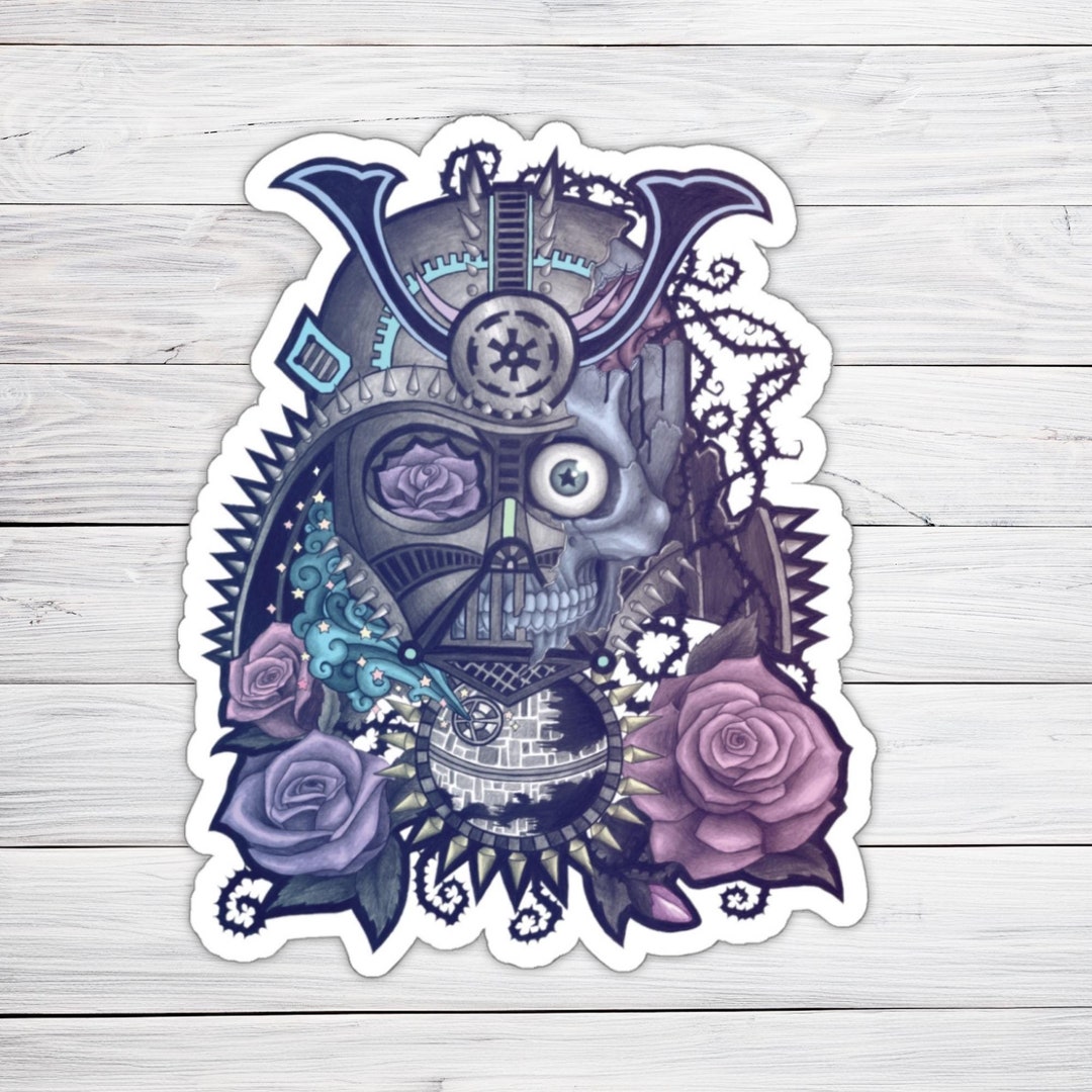 Samurai Skull Sticker Tattoo Art Style Roses & Stars Pastel Aesthetic ...