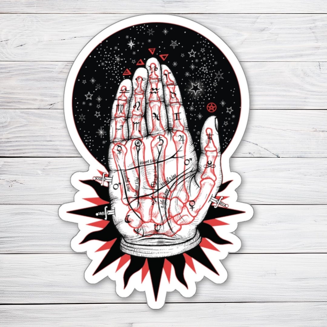 Palmistry Skeleton Hand Sticker Gothic Witchy Astrology Decal Celestial ...
