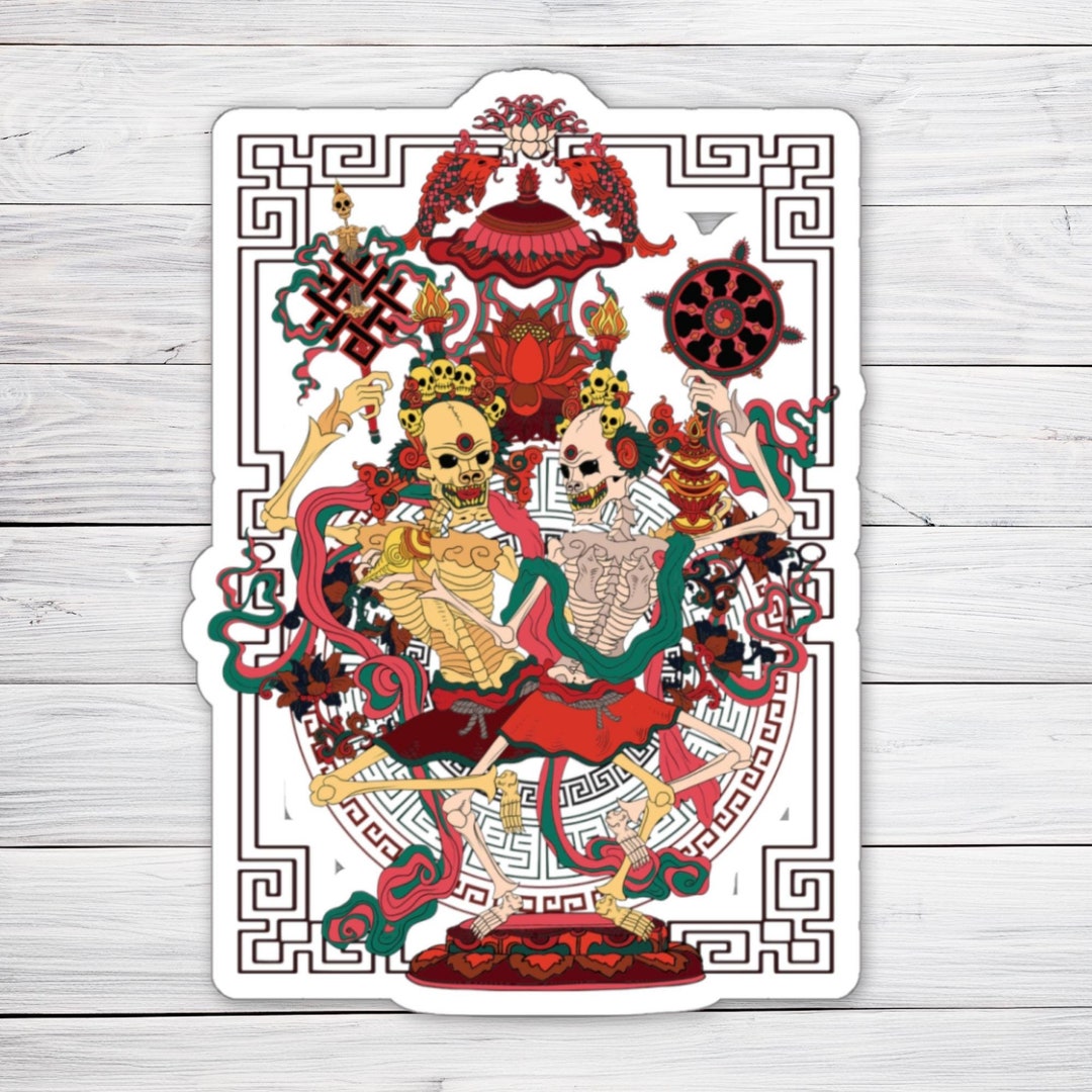 Dancing Skeleton Sticker Gothic Spiritual Tibetan Buddhist Death Skull ...