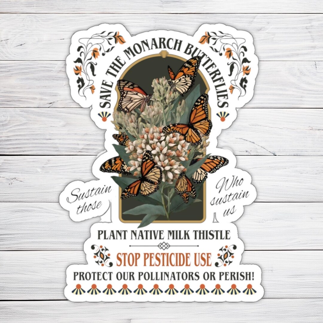 Vintage Butterfly Sticker Save the Monarch Butterflies Floral ...