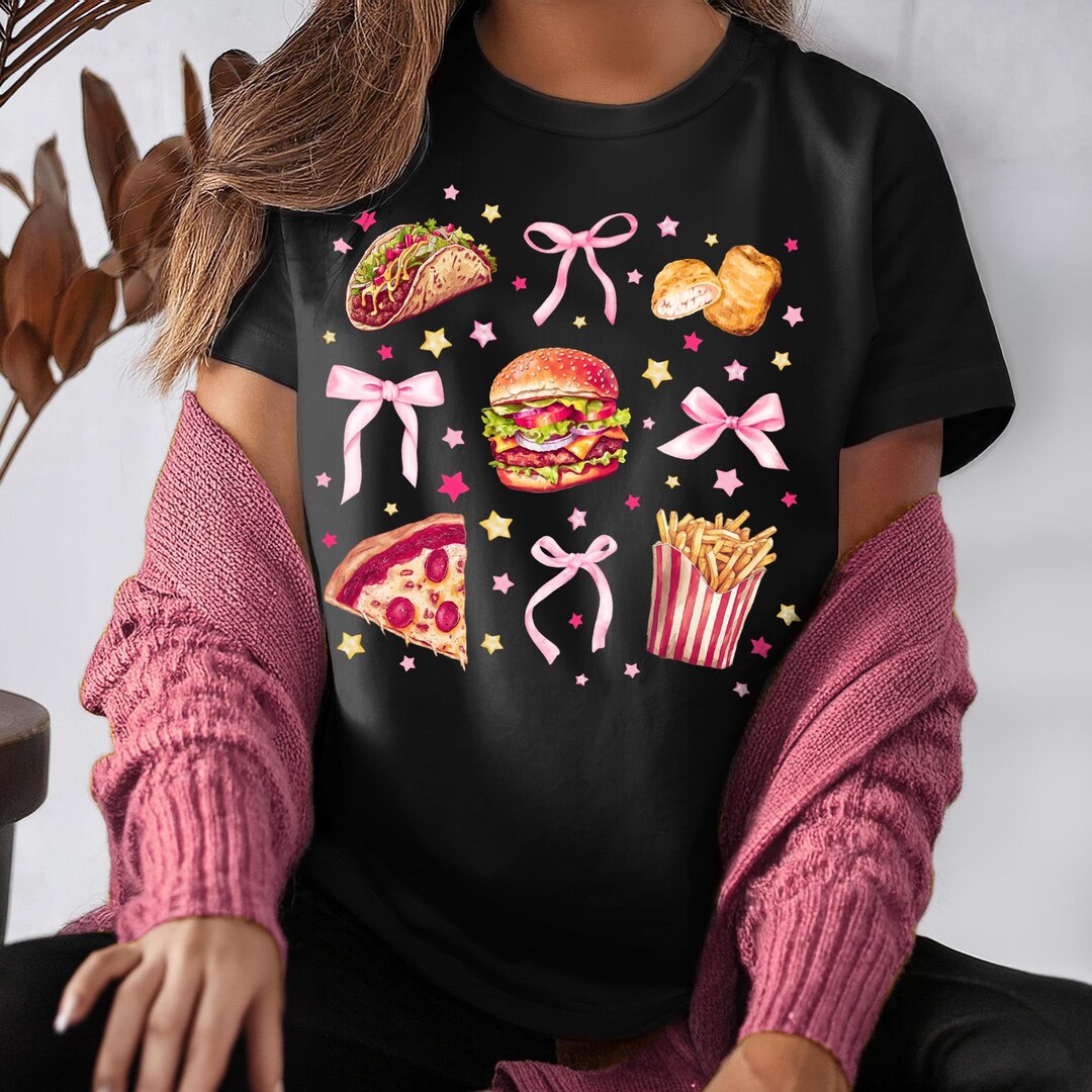 Cute Fast Food Shirt Pizza, Fries, Tacos, Nuggets Coquette Bow ...