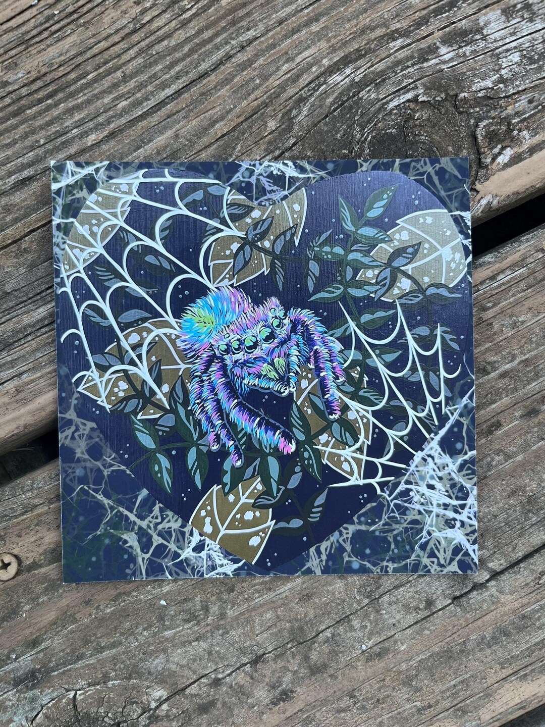 Neon Jumping Spider Original Painting Giclee Print on Watercolor Paper ...