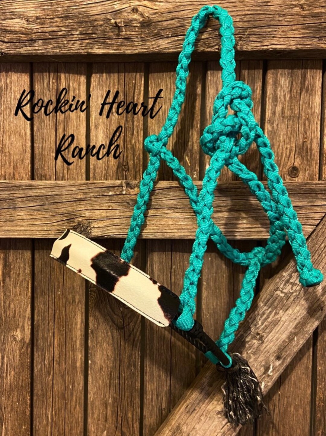 Leather Cow Print Bronc Nose Lariat Nose Muletape Halter With Matching ...