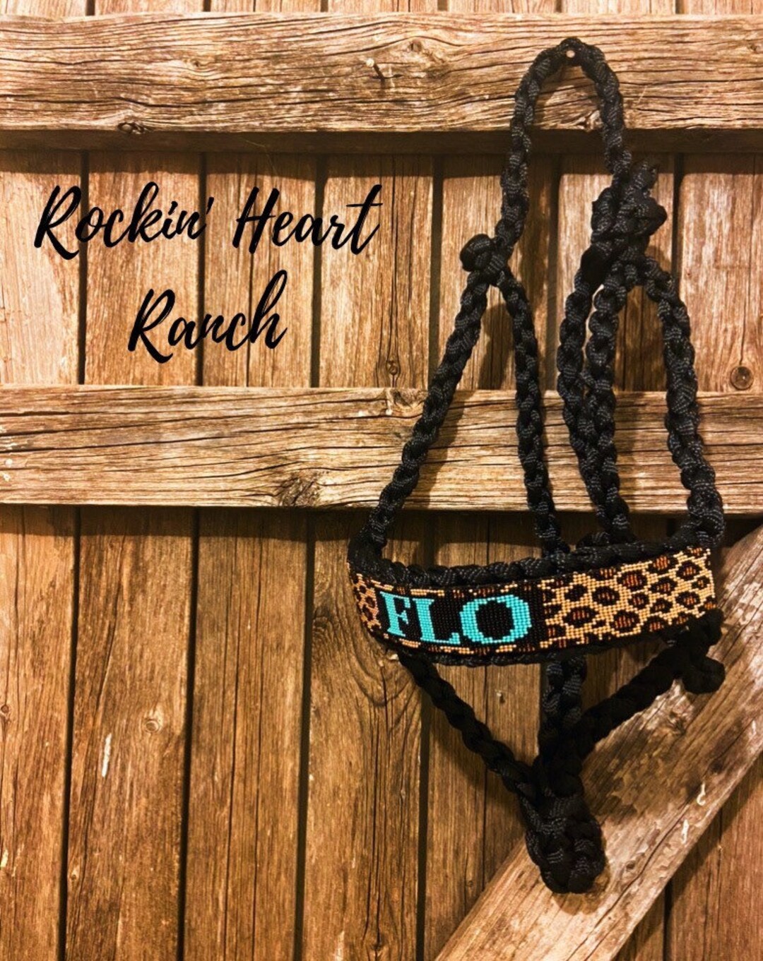 Custom Black With Cheetah Name Muletape Halter With Matching 8’ Lead ...
