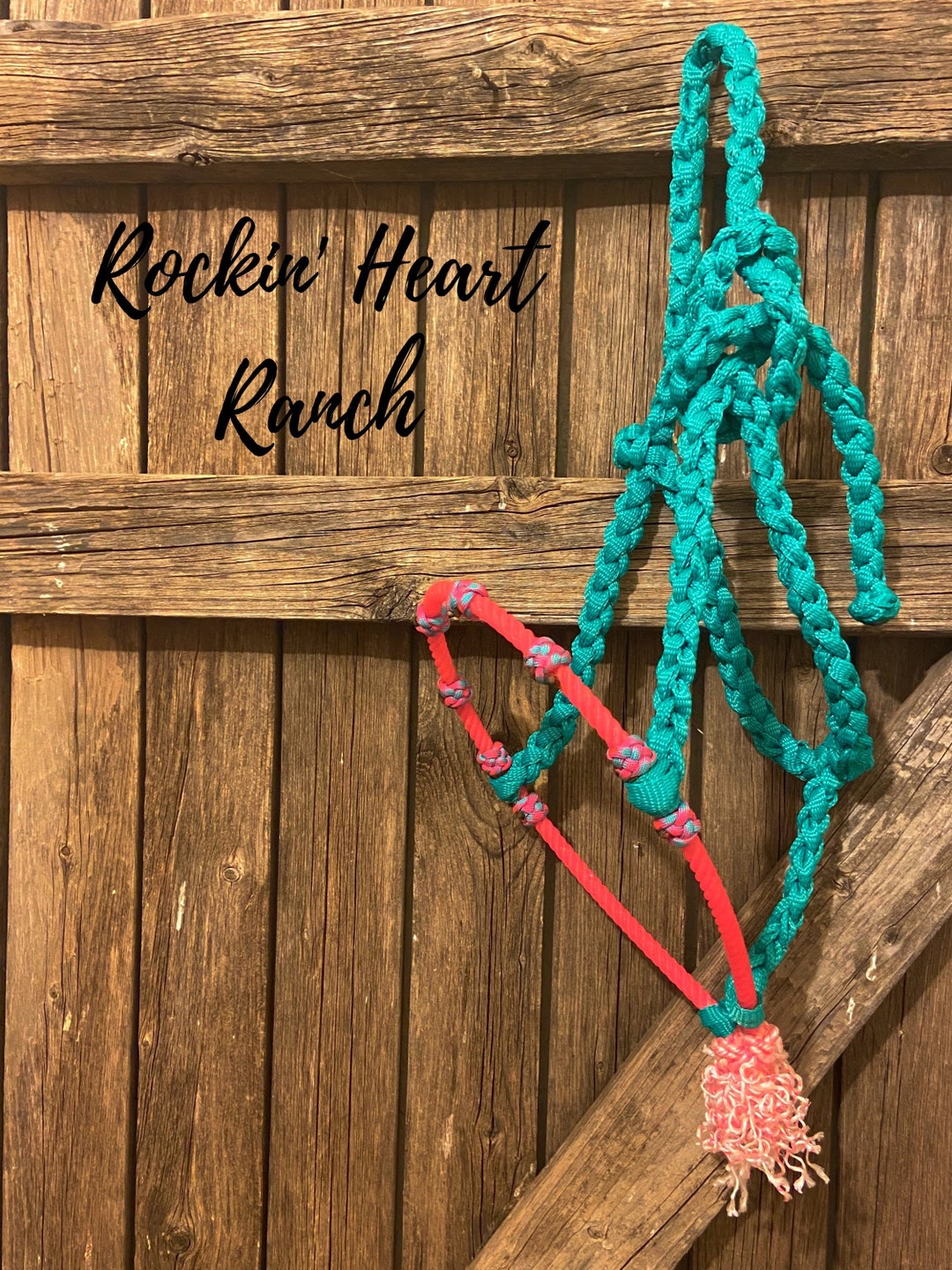 Turquoise and Hot Pink Lariat Rope Nose Muletape Halter With Matching 8 ...