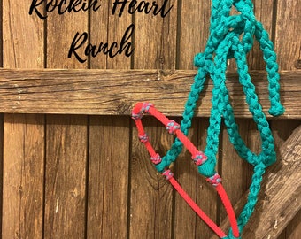 Black With Turquoise Lariat Rope Nose Muletape Halter With Matching 8 ...