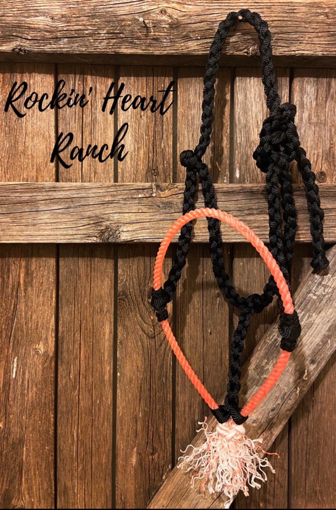Black With Coral Orange Lariat Rope Nose Muletape Halter With Matching ...
