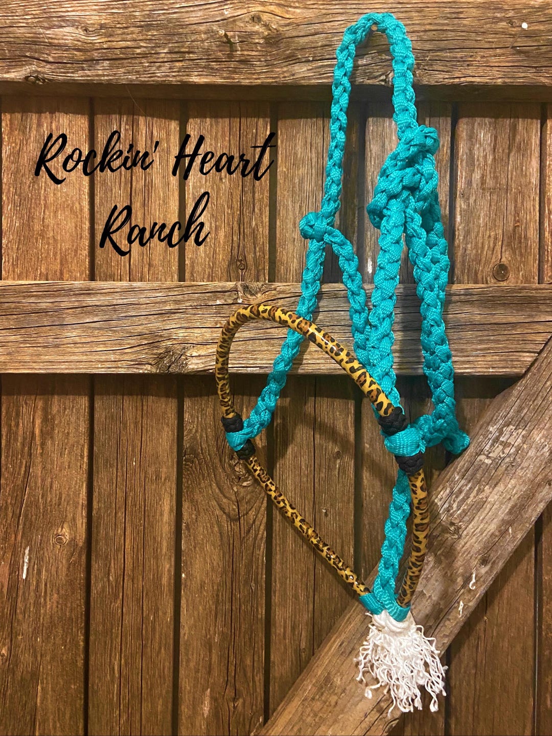 Turquoise With Cheetah Lariat Rope Nose Muletape Halter With Matching 8 ...