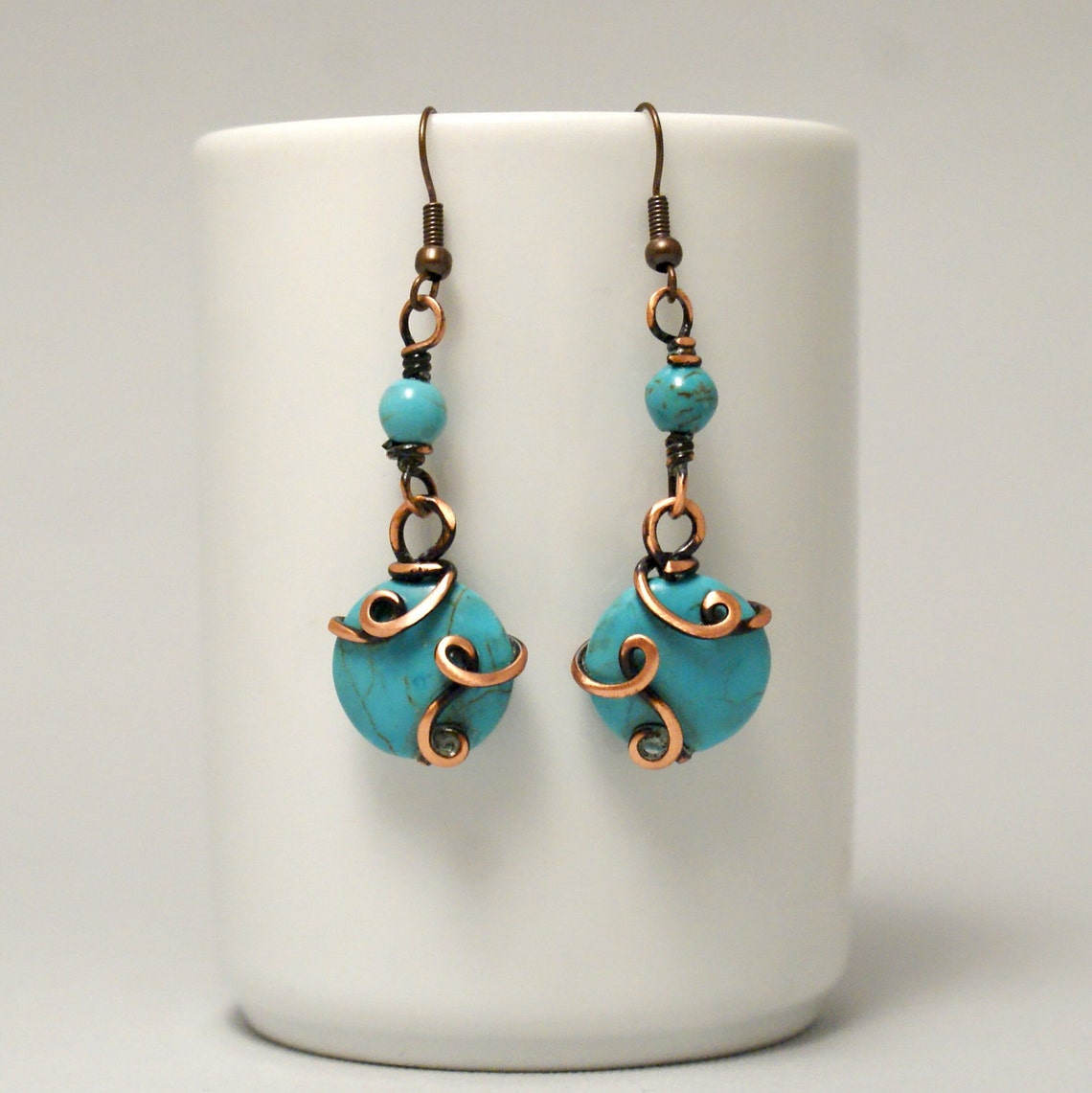 Turquoise Dangle Earrings Blue Turquoise Stone Earrings - Etsy