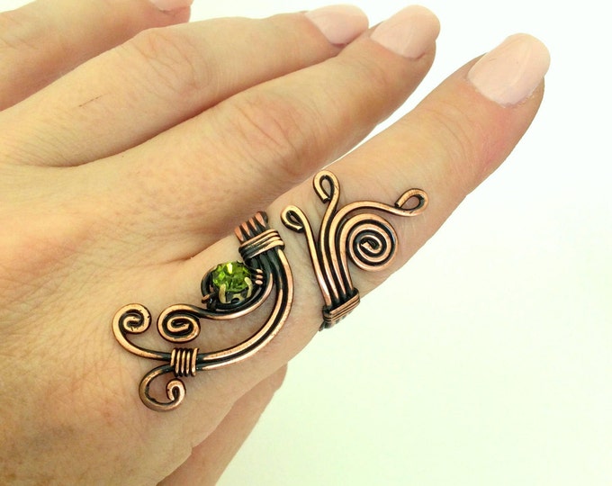 Copper Wire With Green Crystal Stone Ring Wire Wrapped Jewelry - Etsy