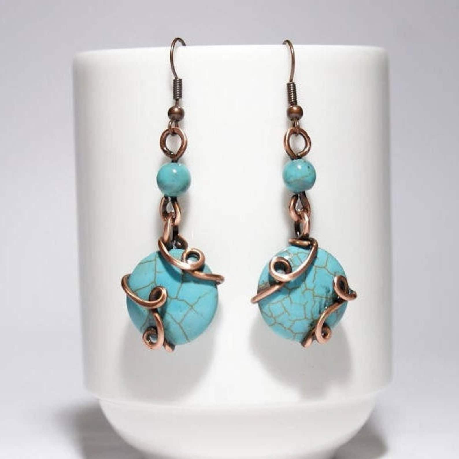 Turquoise Dangle Earrings Blue Turquoise Stone Earrings - Etsy