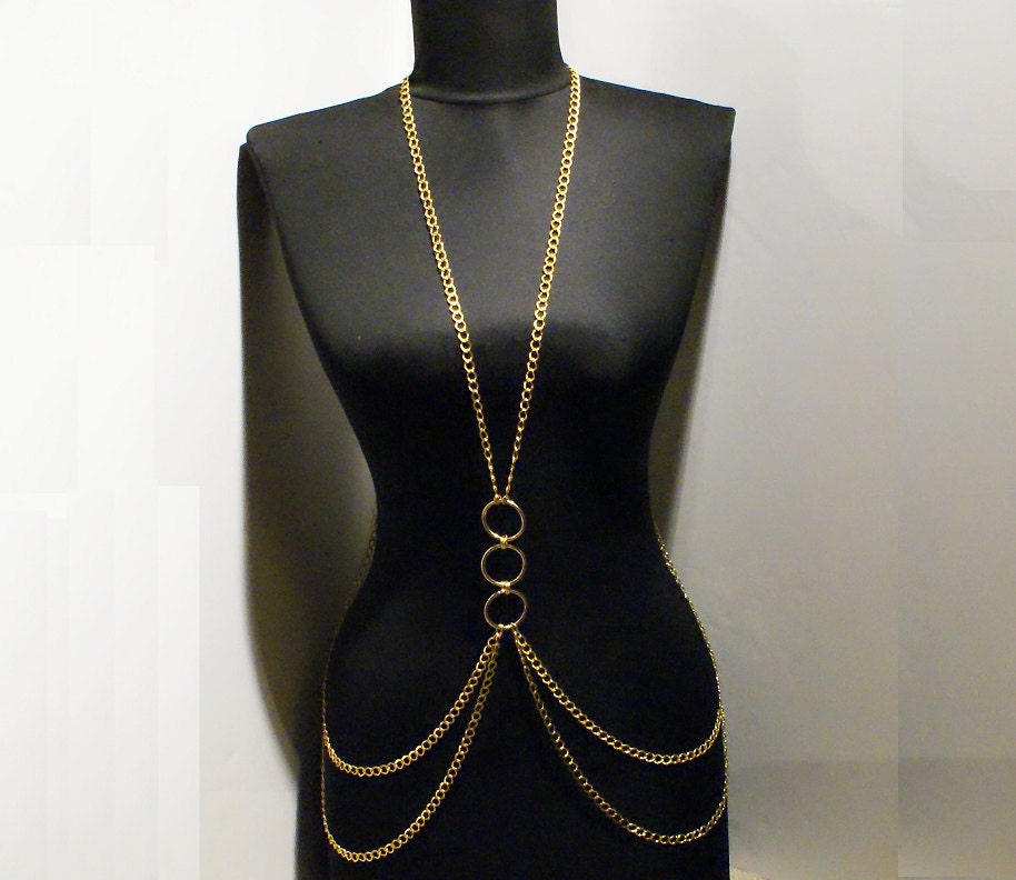 Body chain necklace / gold body chain / body jewelry / body