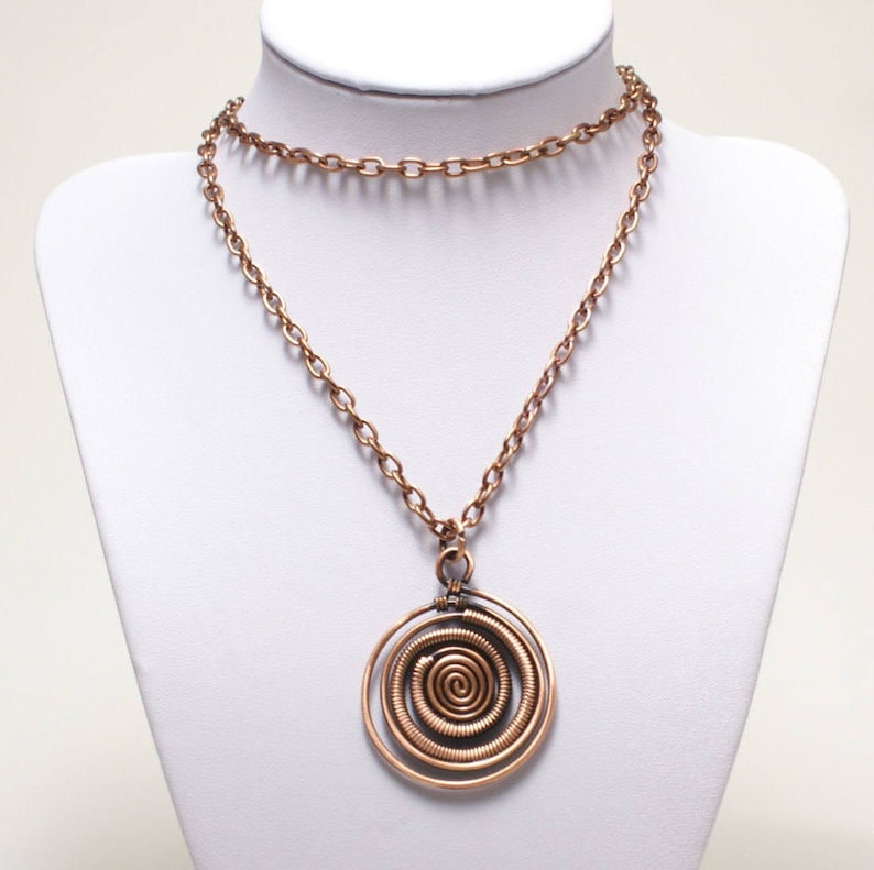 Copper Wire Wrapped Pendant Necklace Copper Jewelry Long - Etsy