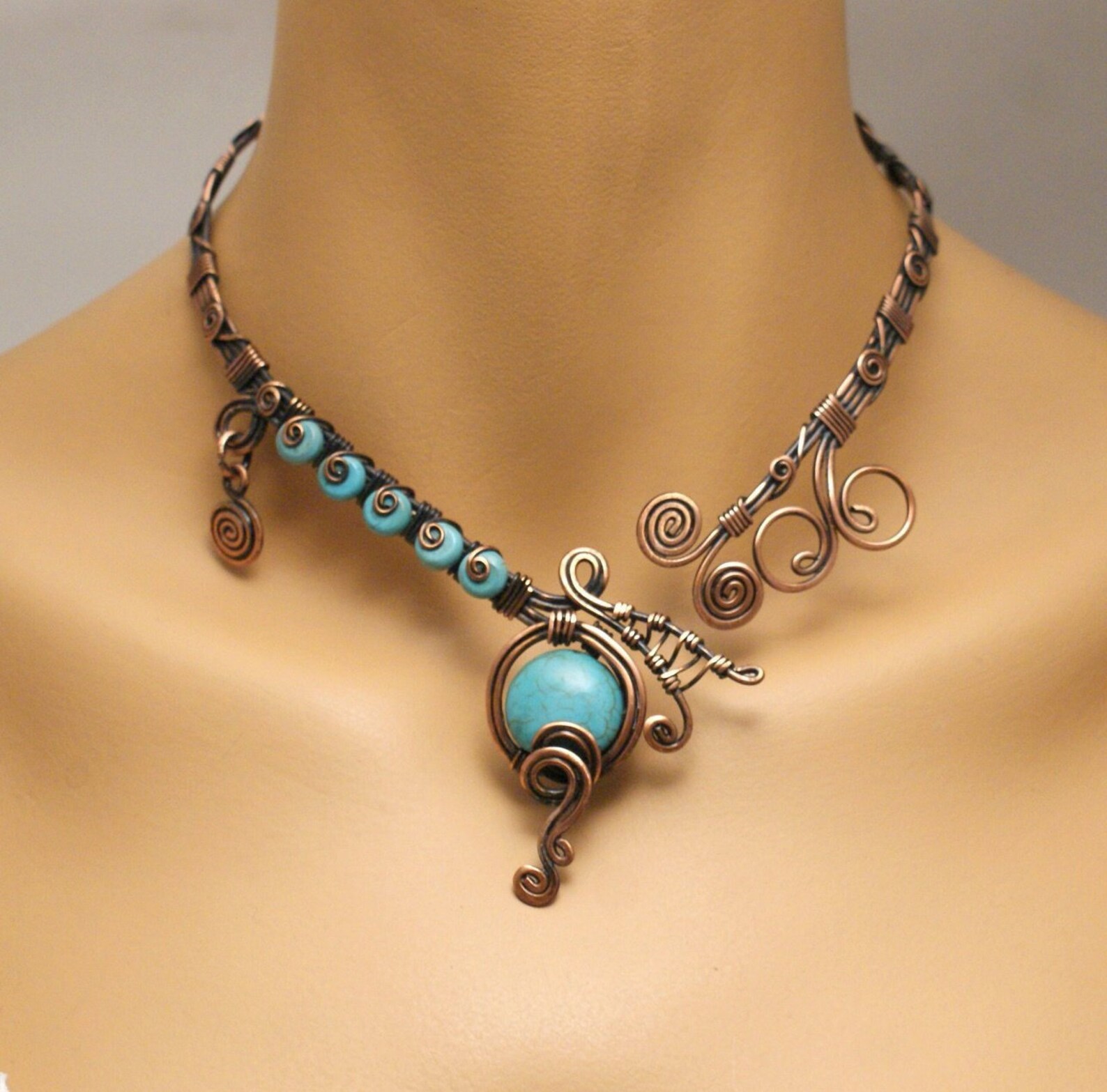 Statement Agate Necklace Open Necklace Copper Necklace For | Etsy