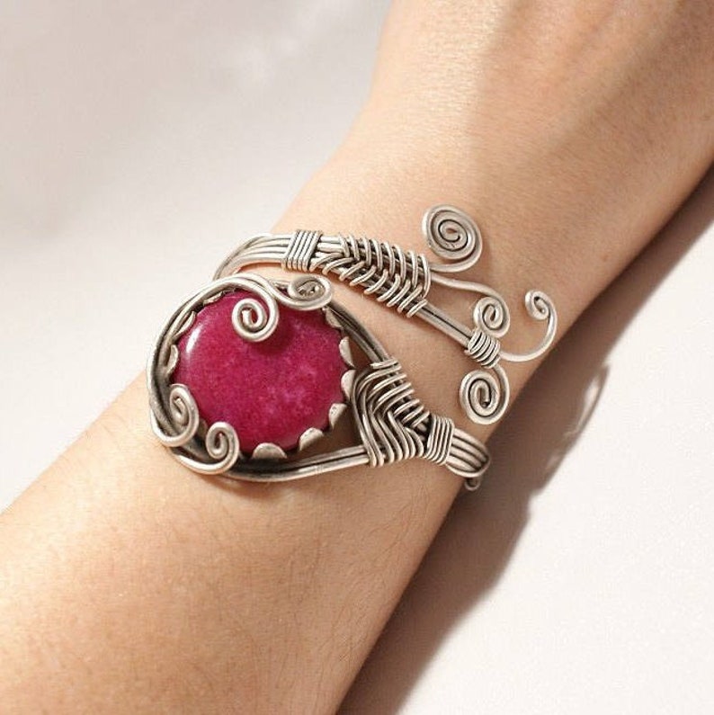 Ruby Bracelet Silver Ruby Cuff Bracelet Ruby Jewelry Wire - Etsy