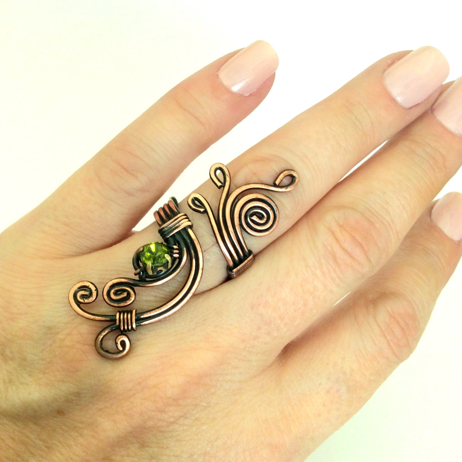 Copper wire with green crystal stone ring wire wrapped jewelry | Etsy