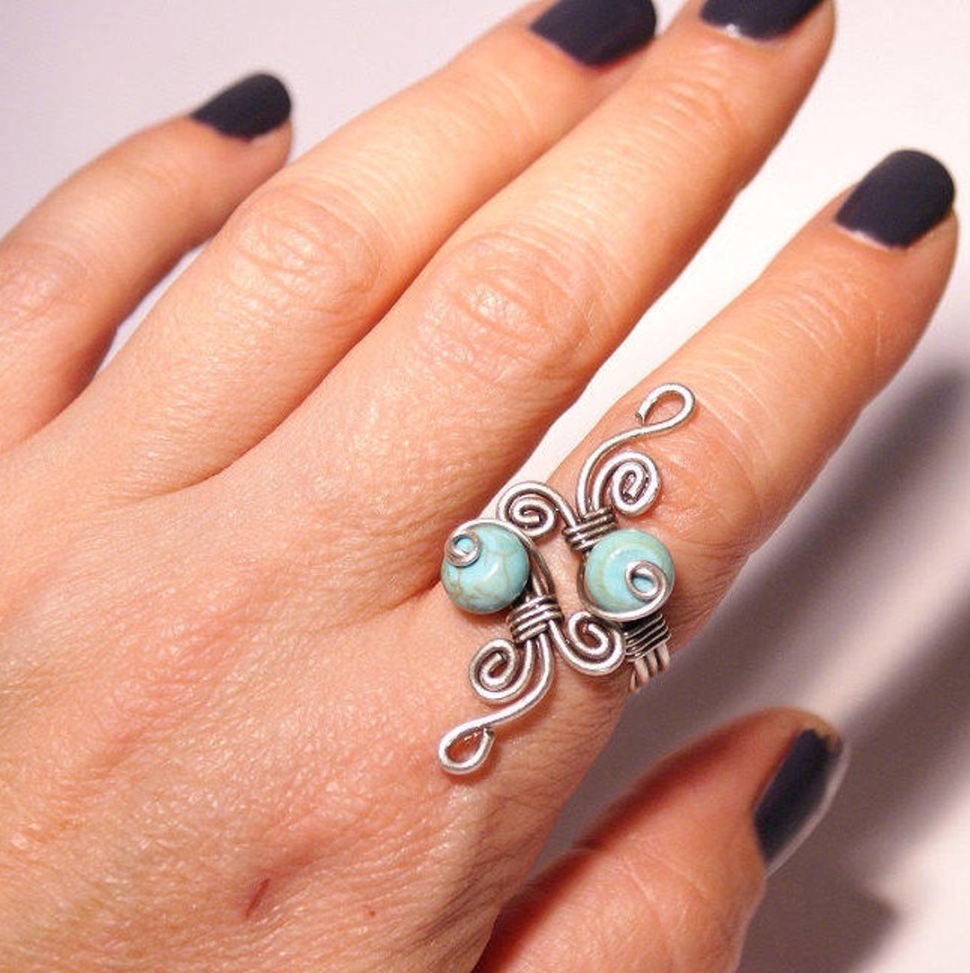 Silver Turquoise Ring, Wire Wrapped Turquoise Ring, Turquoise Ring ...