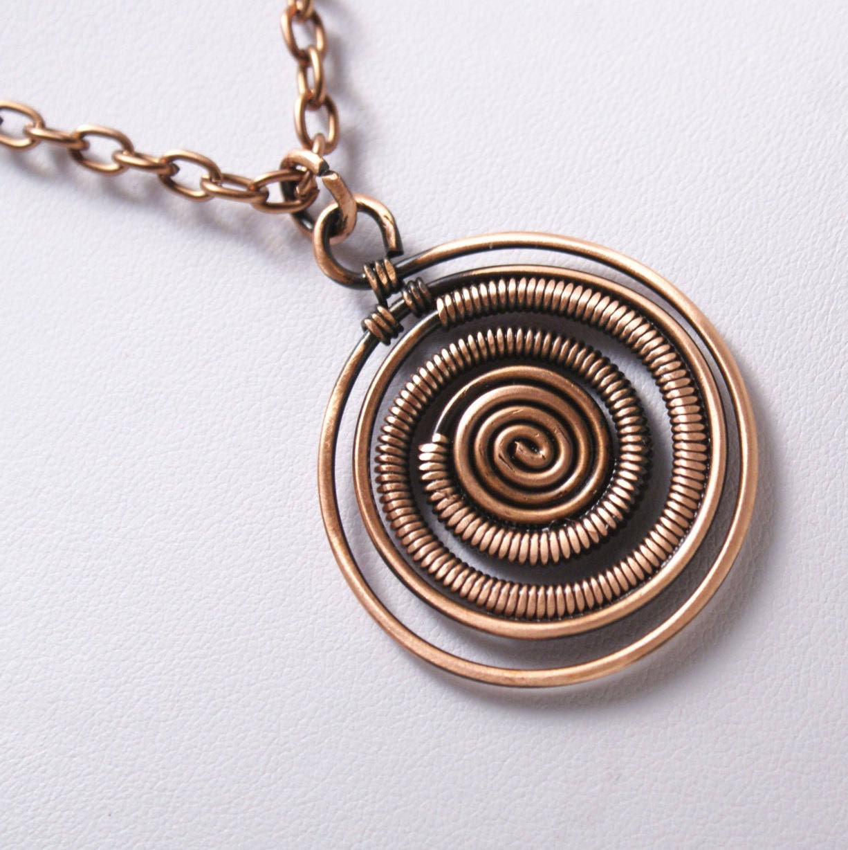 Copper Wire Wrapped Pendant Necklace Copper Jewelry Long | Etsy