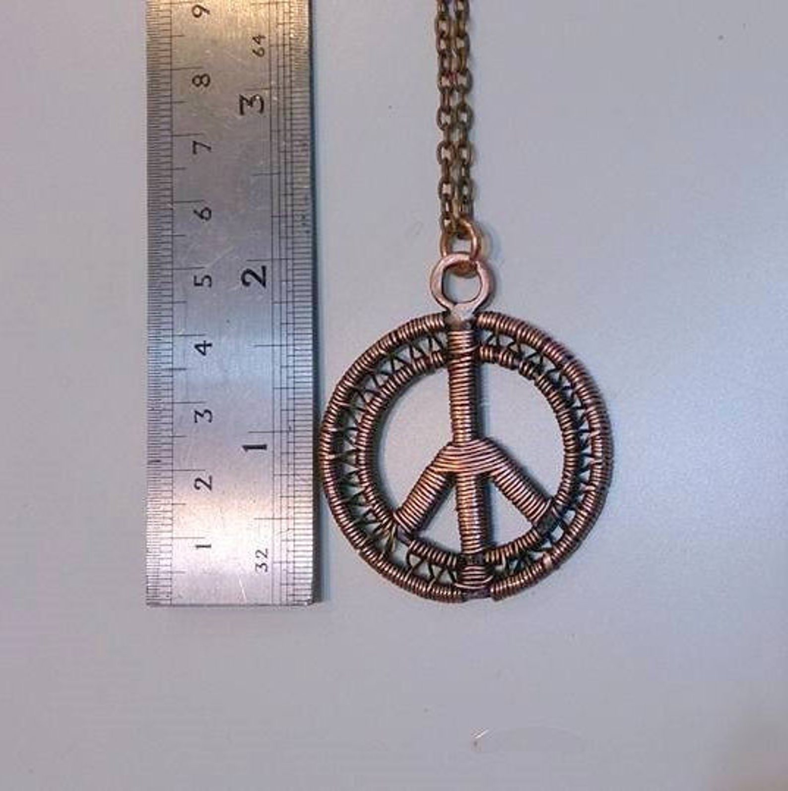 Copper Peace Pendant Necklace Peace Sign Necklace Long | Etsy