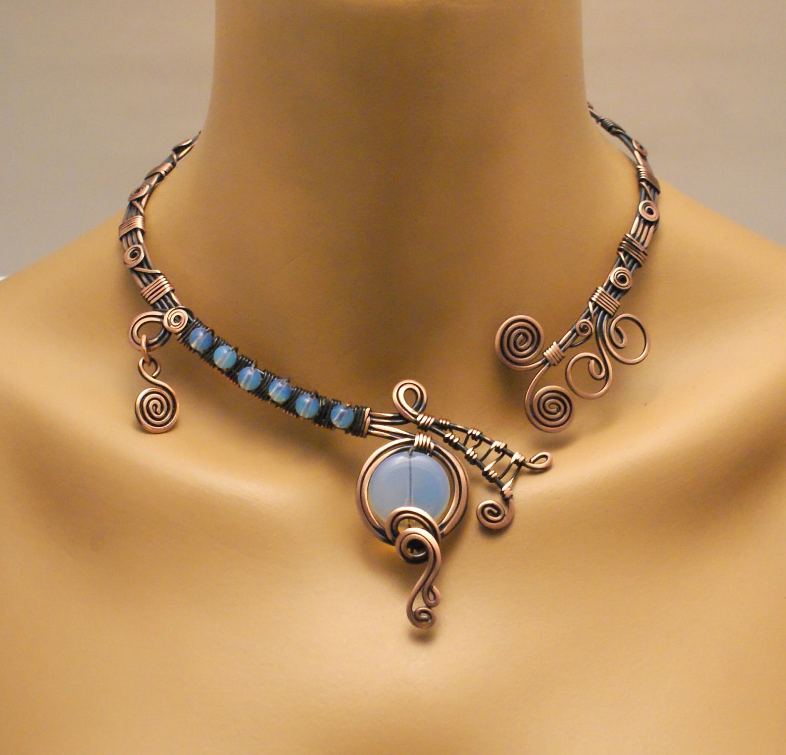 Statement Agate Necklace Open Necklace Copper Necklace For | Etsy