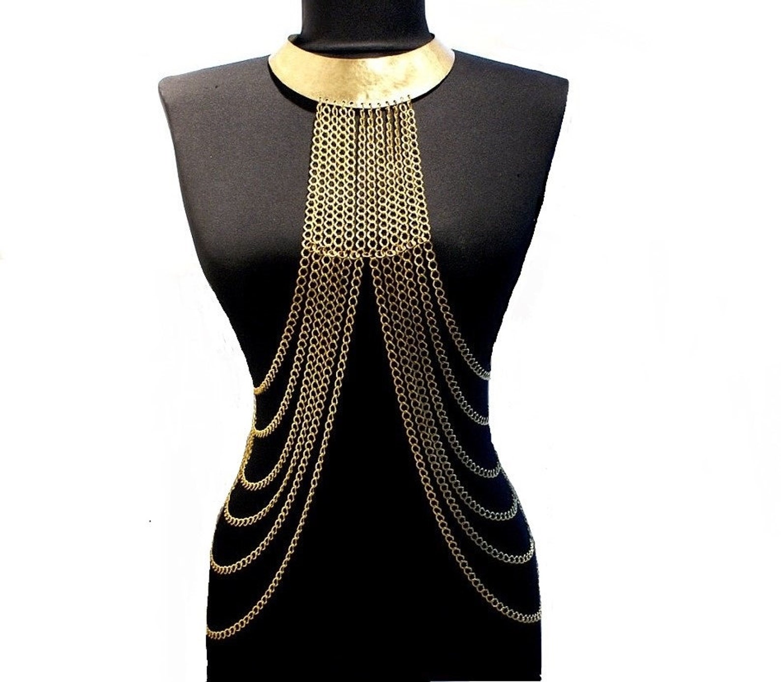 Body Chain Necklace, Gold Body Chain Necklace, Gold Harness, Body Chain ...