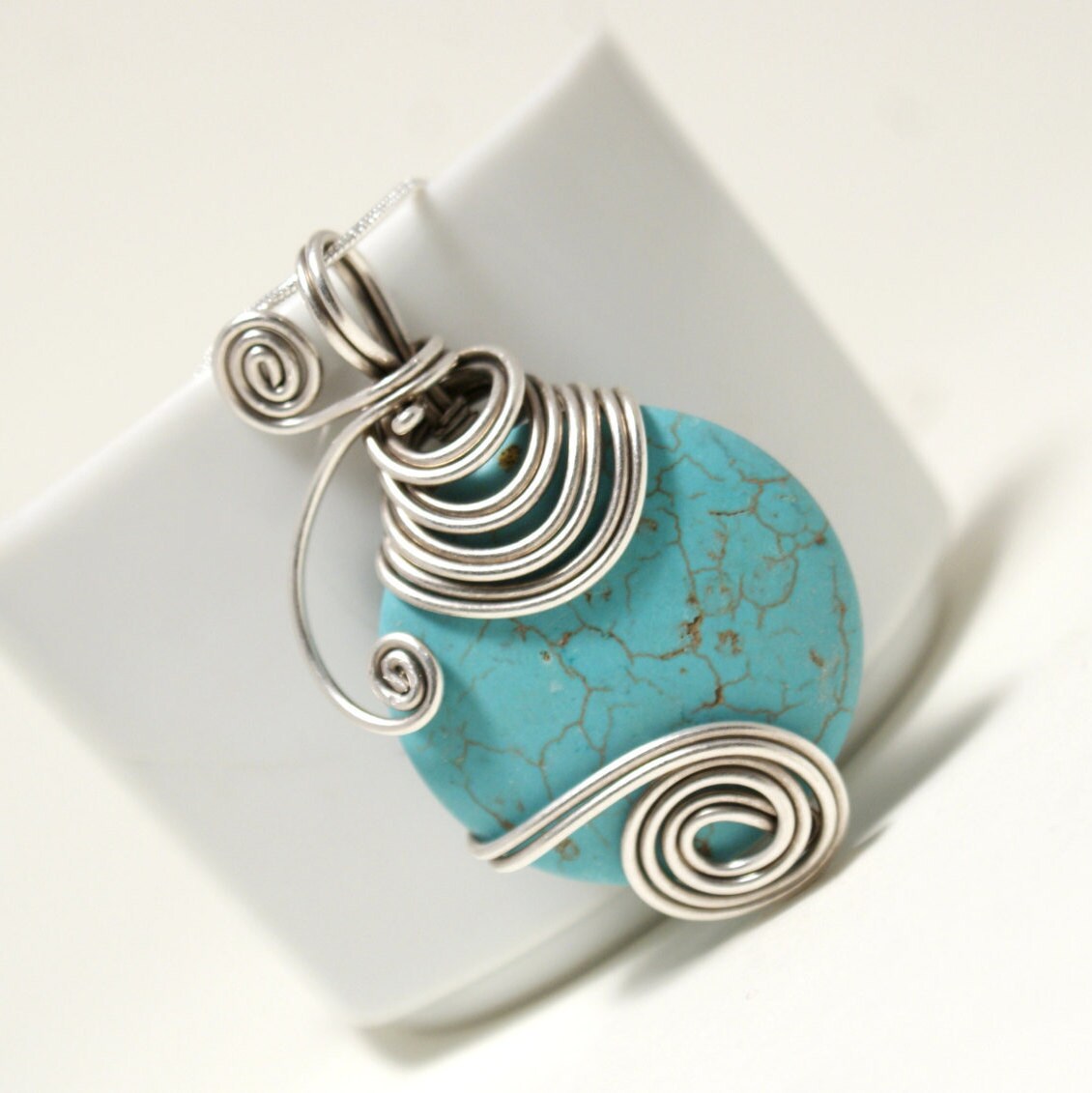 Genuine Turquoise Necklace Silver Turquoise Pendant Necklace | Etsy