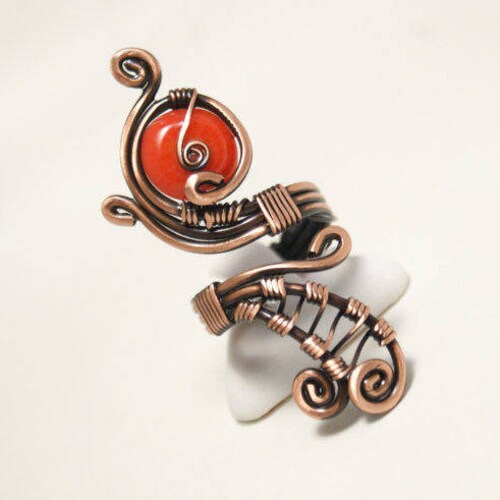 Copper Wire With Coral Ring Wire Wrapped Jewelry Handmade - Etsy