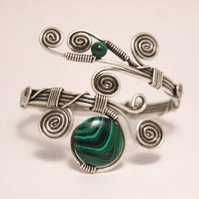 Malachite Bracelet Malachite Bangle Green Stone Bracelet | Etsy