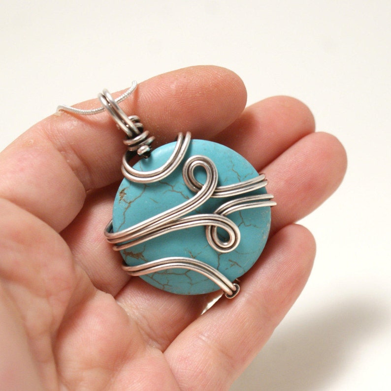 Wire Wrapped Pendant Turquoise Pendant Necklace Turquoise - Etsy