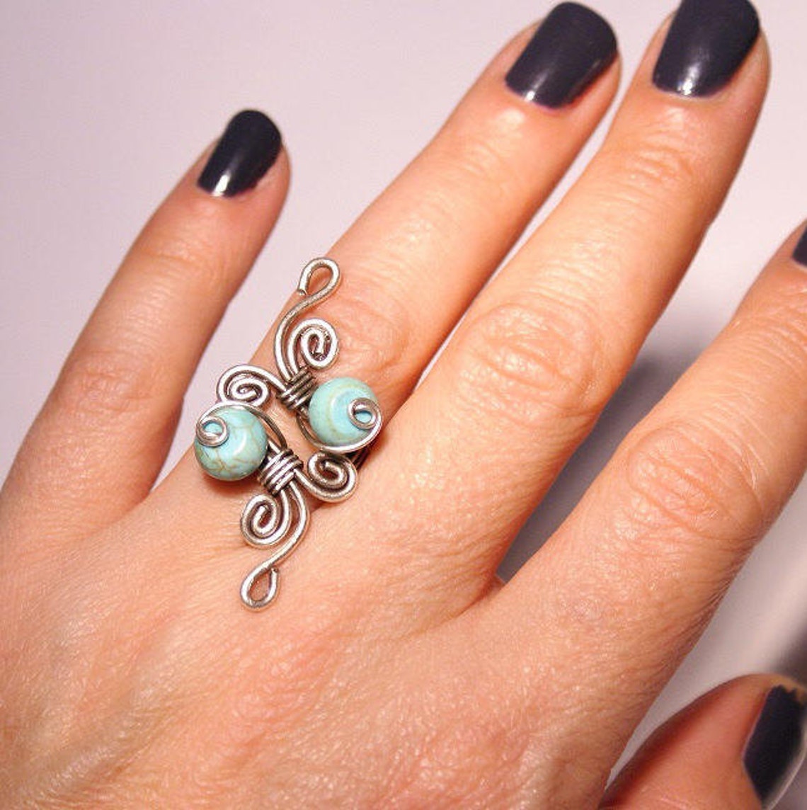 Silver Turquoise Ring Wire Wrapped Turquoise Ring Turquoise | Etsy