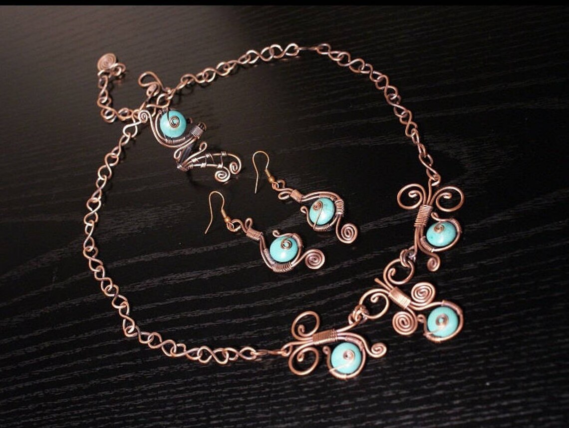 Turquoise Jewelry Set Copper Jewelry Turquoise Necklace - Etsy