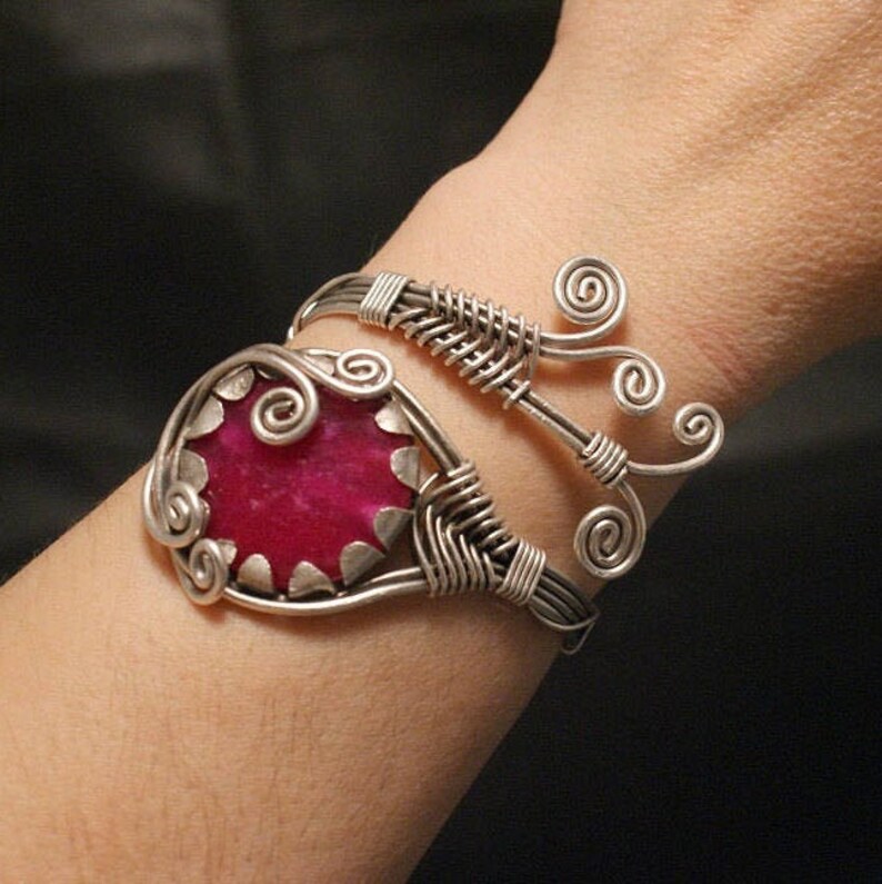 Ruby Bracelet Silver Ruby Cuff Bracelet Ruby Jewelry Wire - Etsy